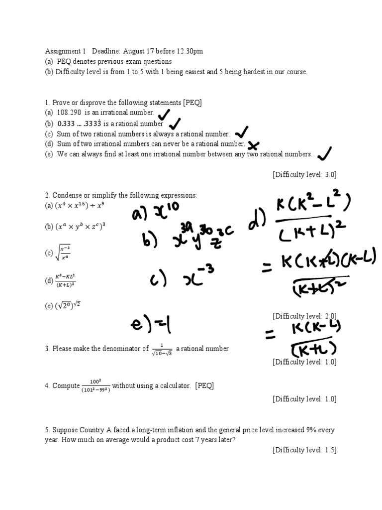 Assignment 1 problems and deadlines | PDF | Rational Number | Numbers