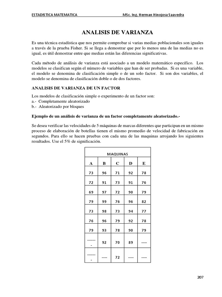 Analisis de Varianza | PDF | Análisis de variación | Estadísticas