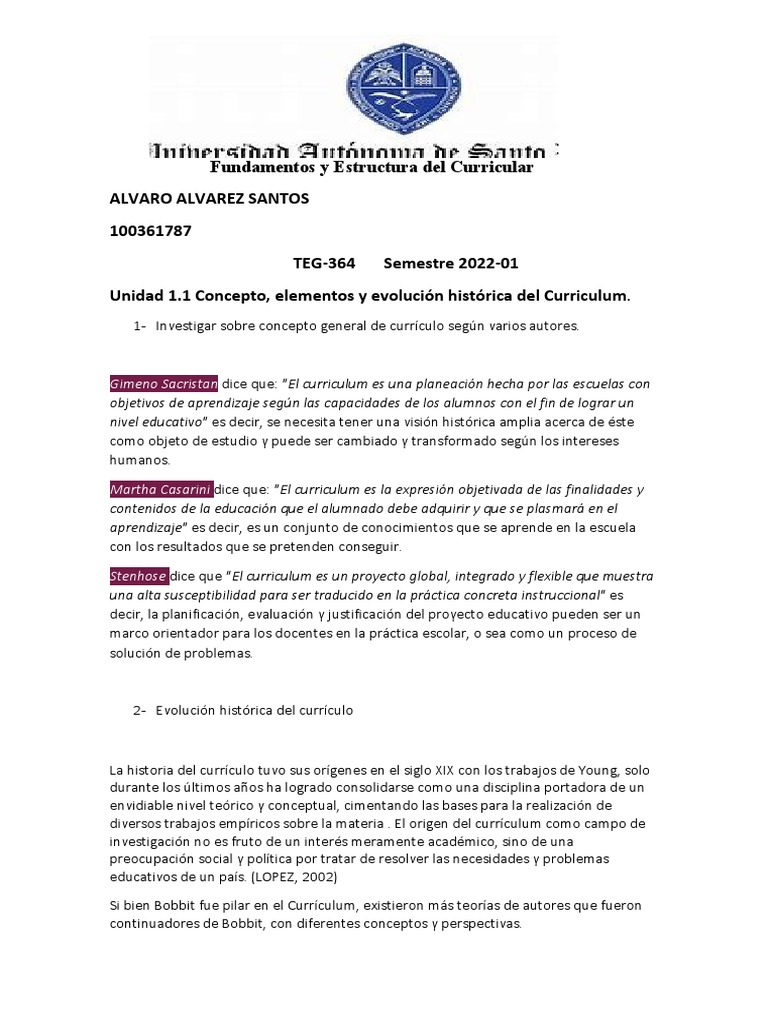 TAREA 1.1 Fund Y Estructura Curriculum | PDF