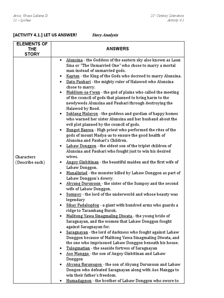 21st - Activity 4.1 (Story Analysis) | PDF | Narration