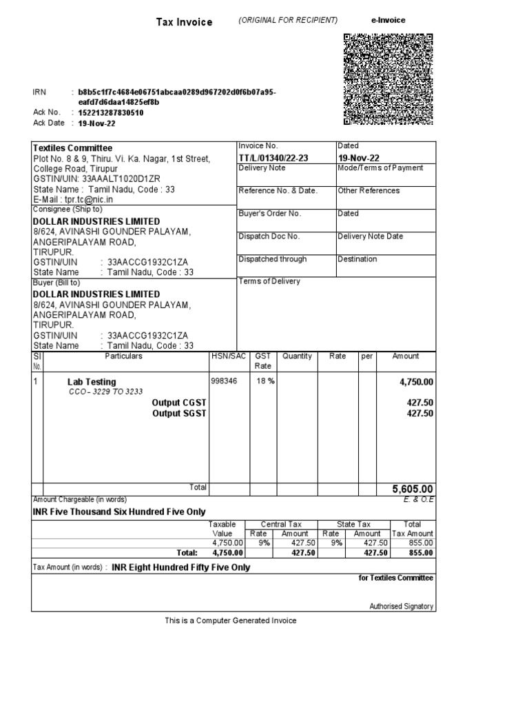 Textiles Committee Tax Invoice | PDF | Governance | Trade