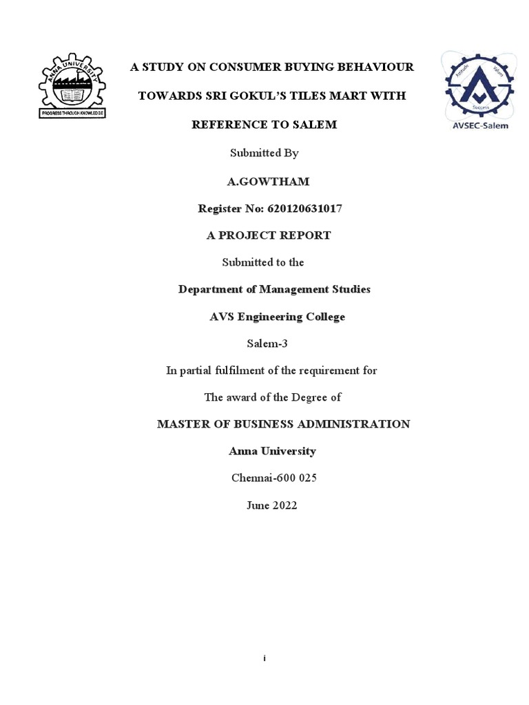 Gowtham Full Report | PDF | Consumer Behaviour | Sampling (Statistics)