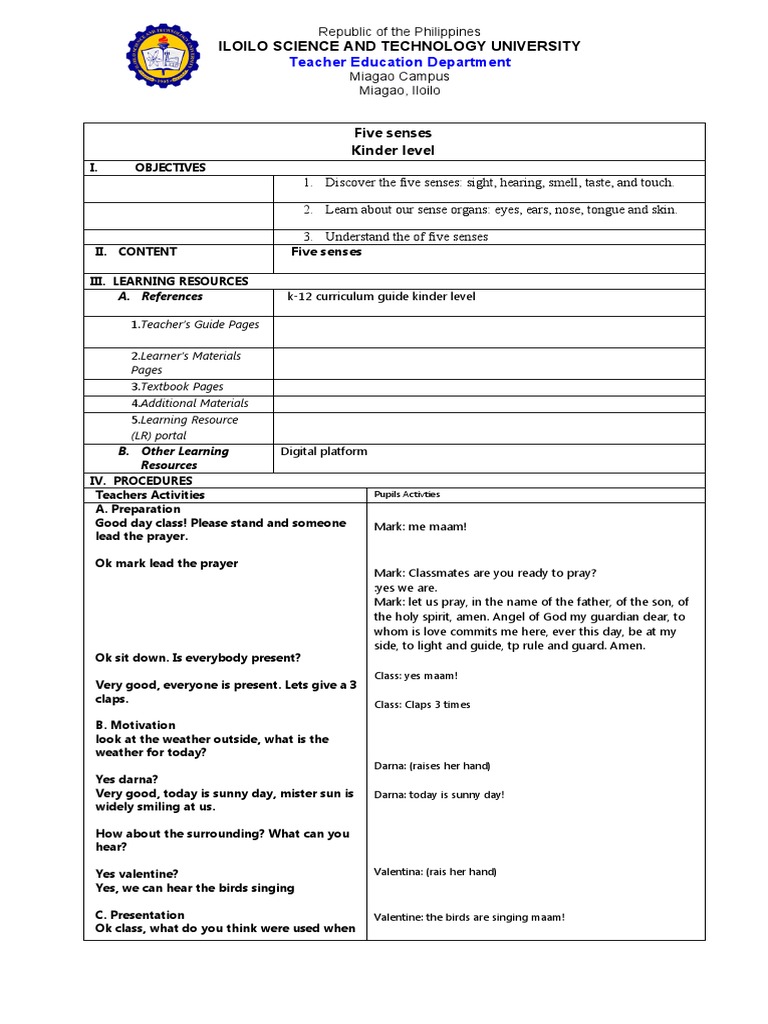 Five Senses Lesson Plan | Download Free PDF | Senses | Cognitive Science