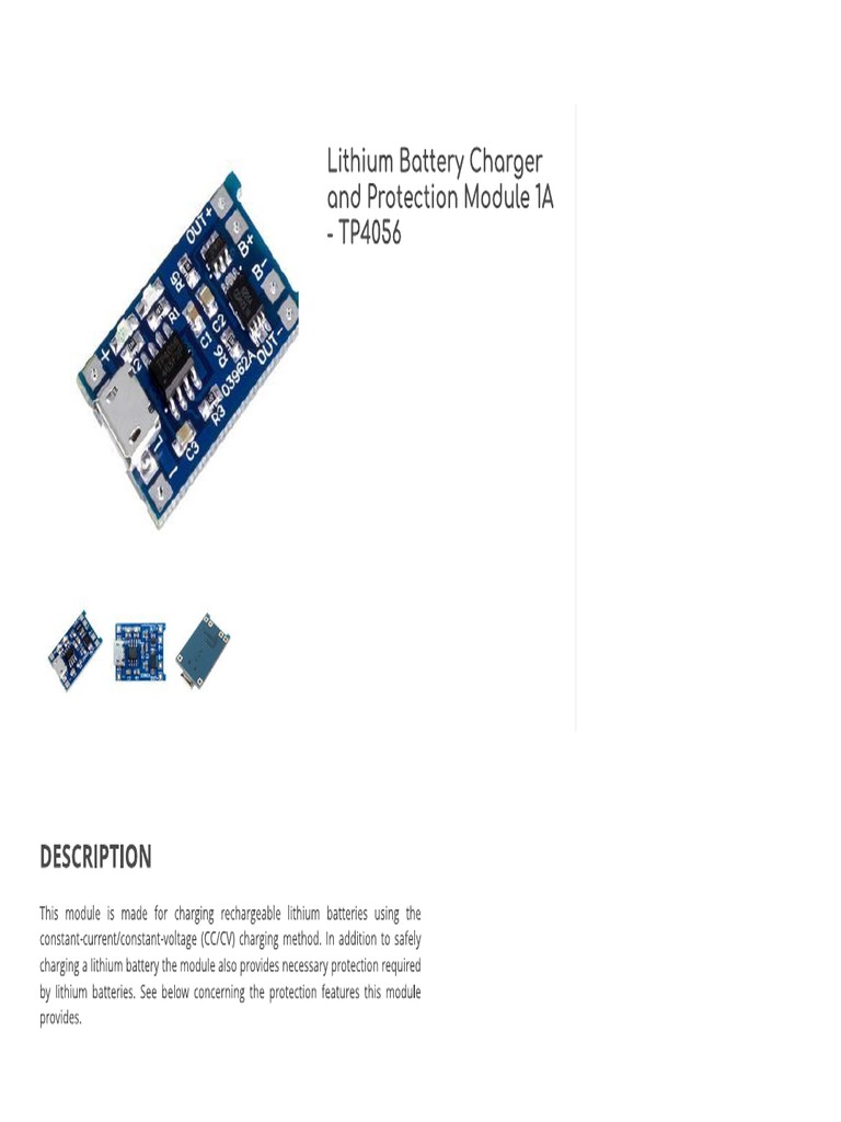 TP4056 - Lithium Battery Charger and Protection Module 1A | PDF