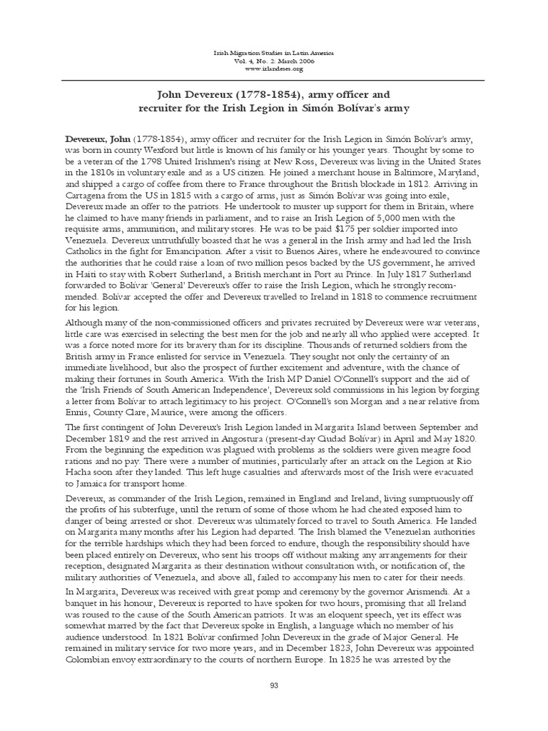 John Devereux Irish Army Officer Biography | PDF | Military | Conflicts