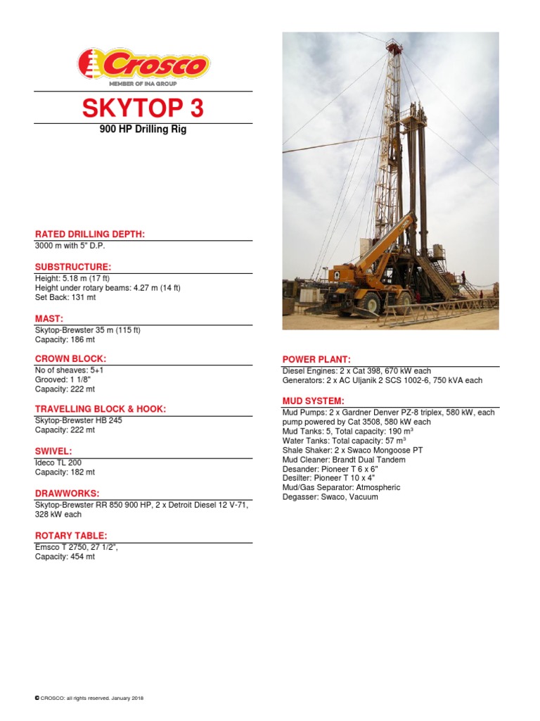 Skytop 3 Drilling Rig Specifications | PDF | Home & Garden | Science ...