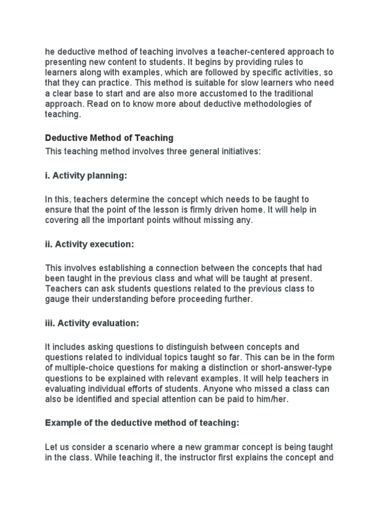 An In-Depth Look at the Inductive Method of Teaching | PDF | Methodology | Inductive Reasoning