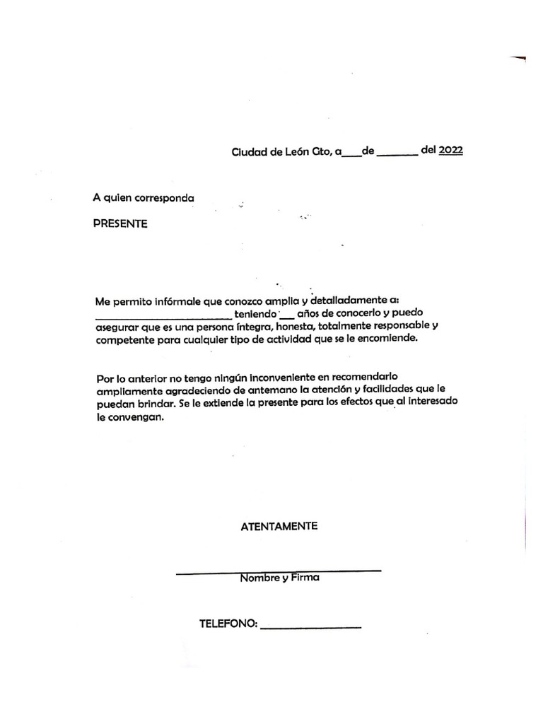 Carta de Recomendación para Imprimir | PDF