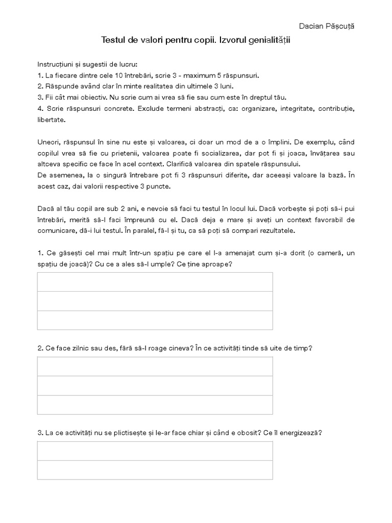 Test Valori Copii | PDF