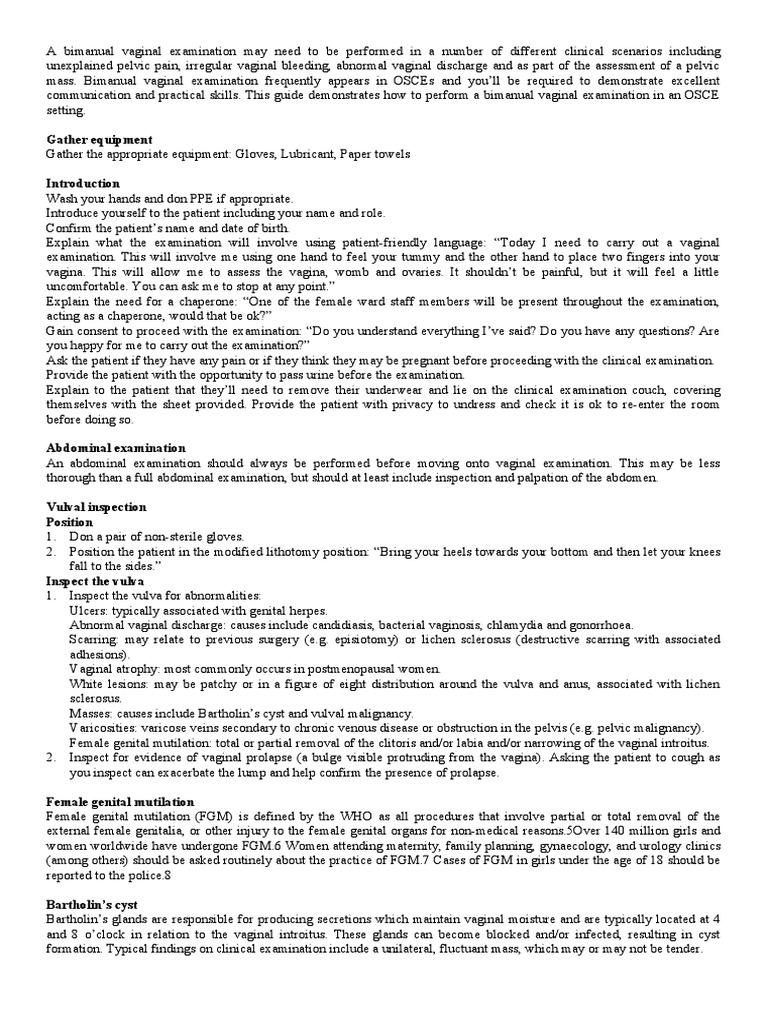 Bimanual Vaginal Examination | PDF | Vagina | Uterus