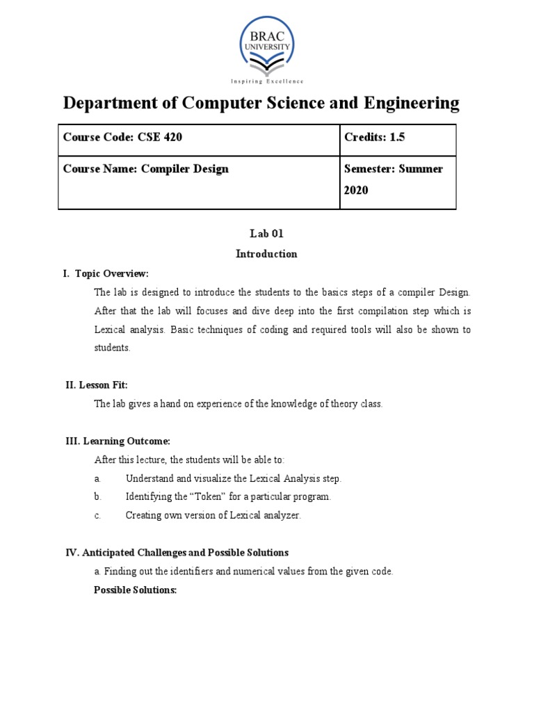 Cse420 Lab 1 | PDF | Compiler | Computer Programming