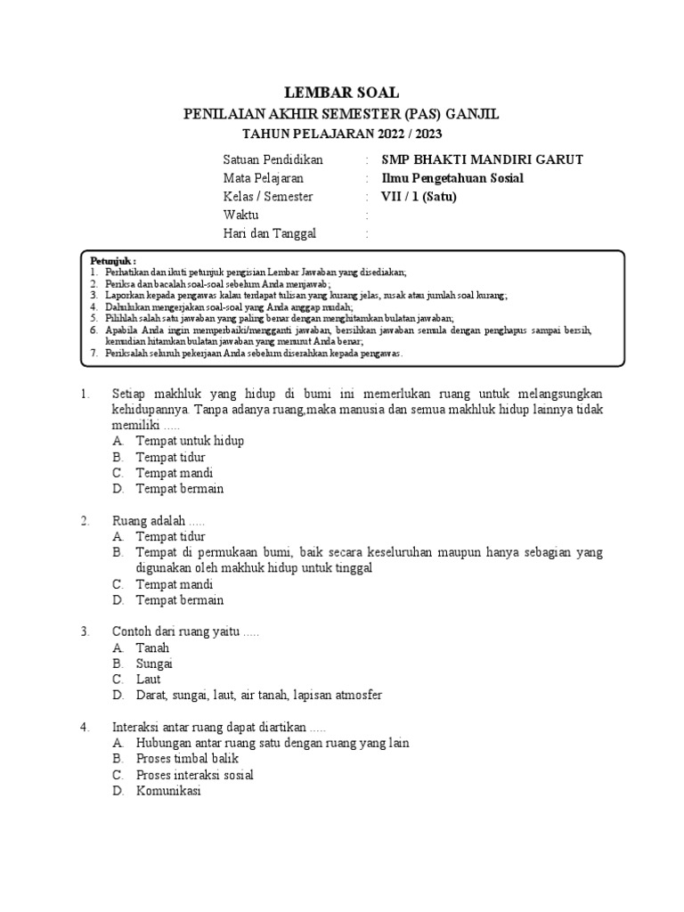 Soal PAS IPS Kelas 7 Fix | PDF