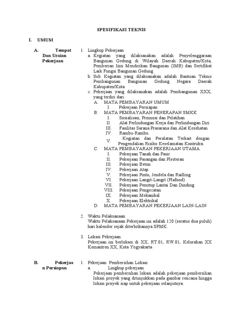 Contoh Spesifikasi Teknis | PDF