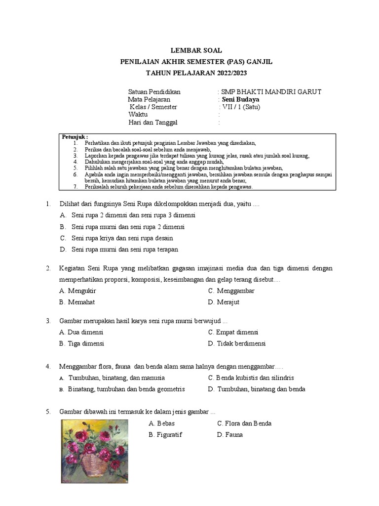 Soal PAS Seni Budaya Kelas 7 FIX | PDF Soal PAS Seni Budaya Kelas 7 FIX | PDF