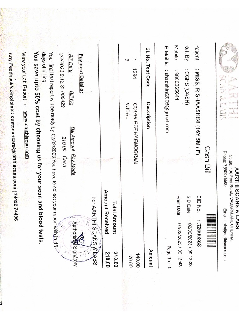 RS Lab Bill | PDF