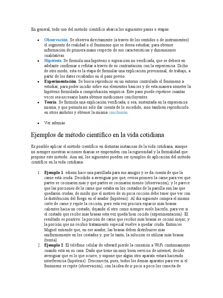 Ejemplos de Método Científico en La Vida Cotidiana: Observación | PDF ...