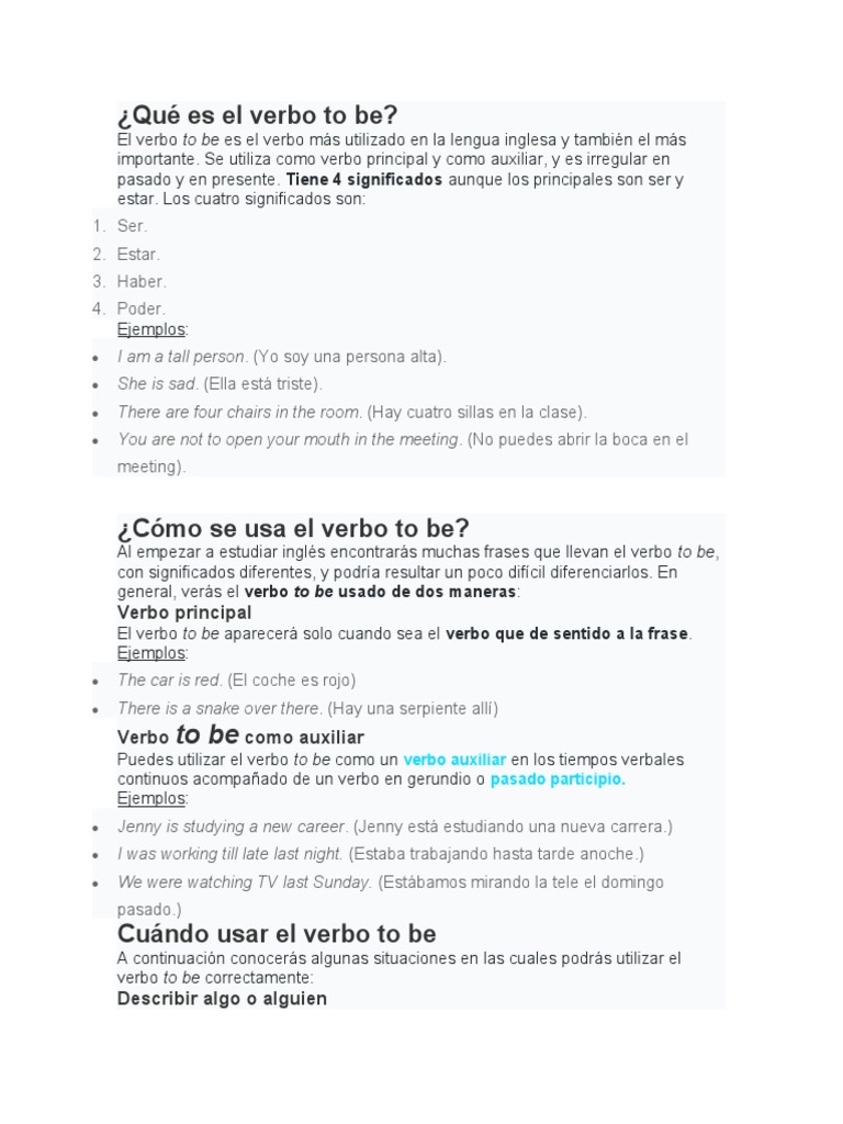Guía del verbo to be en inglés | PDF | Verbo | Gramática