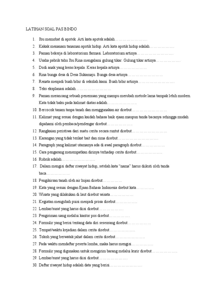 Latihan Soal Pas Bindo | PDF