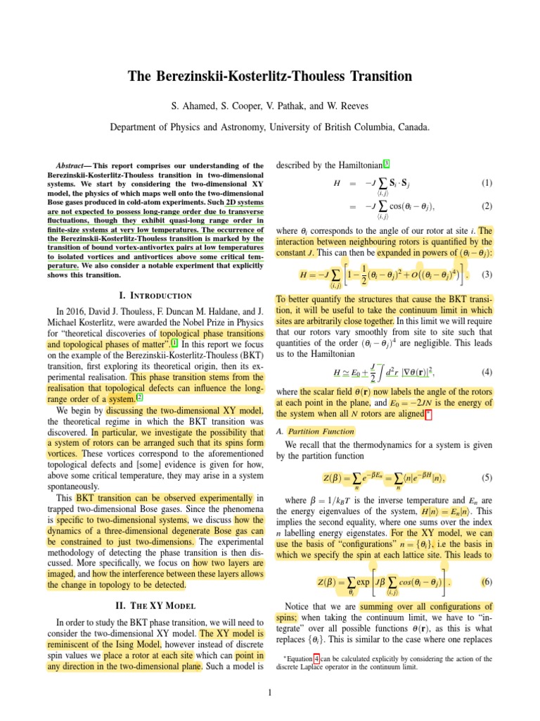 Exploring the Theoretical and Experimental Aspects of the Berezinskii-Kosterlitz-Thouless ...