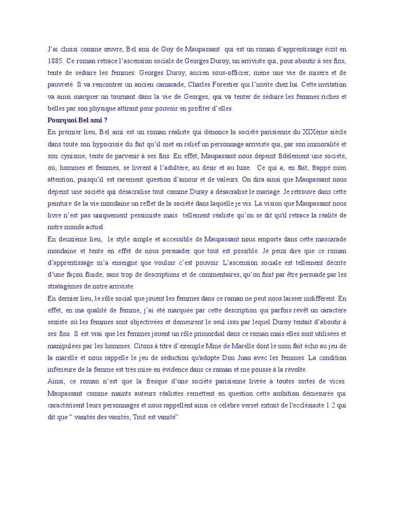 Analyse de "Bel Ami" de Maupassant | PDF