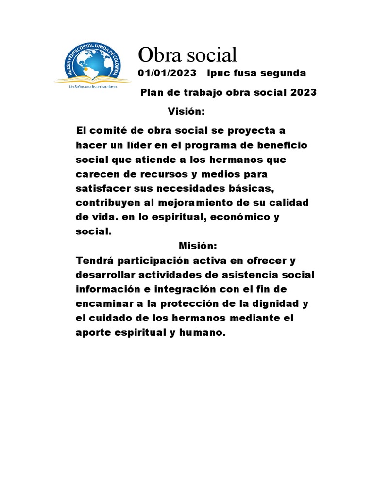 Plan de Trabajo Obra Social IPUC 2023 | PDF | Salud y bienestar