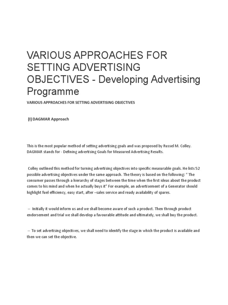 Various Approaches For Setting Advertising Objectives | Download Free ...