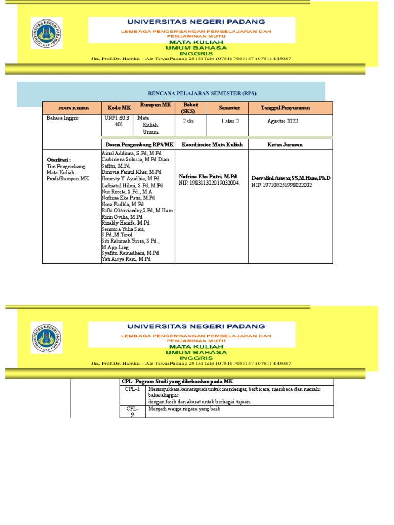 RPS MKU Bahasa Inggris | PDF