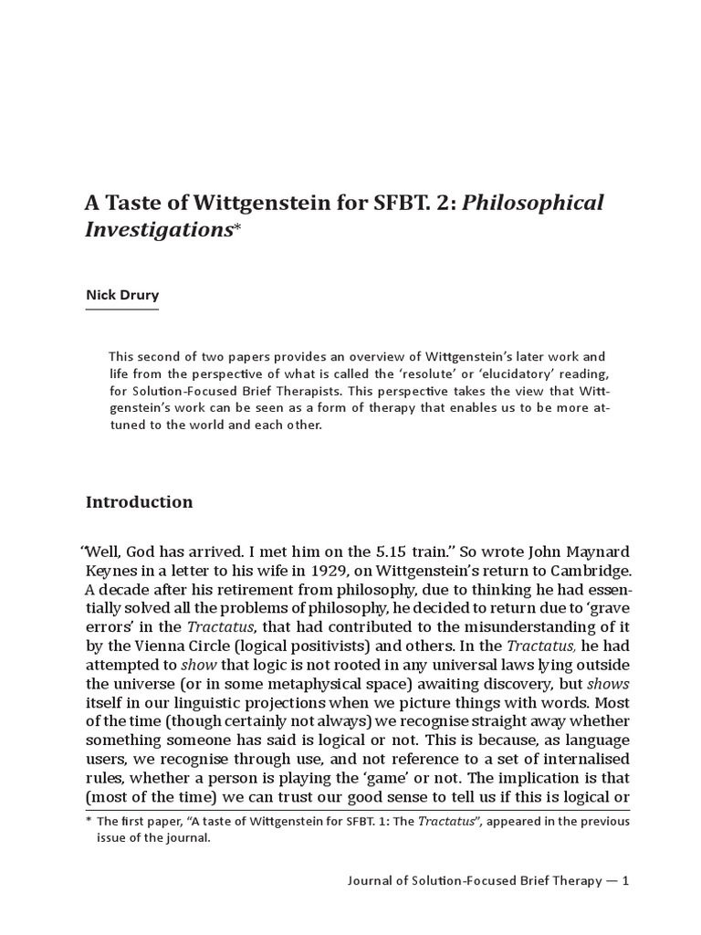 A Taste of Wittgenstein For SFBT 2 Philo | PDF | Perception | Ludwig Wittgenstein