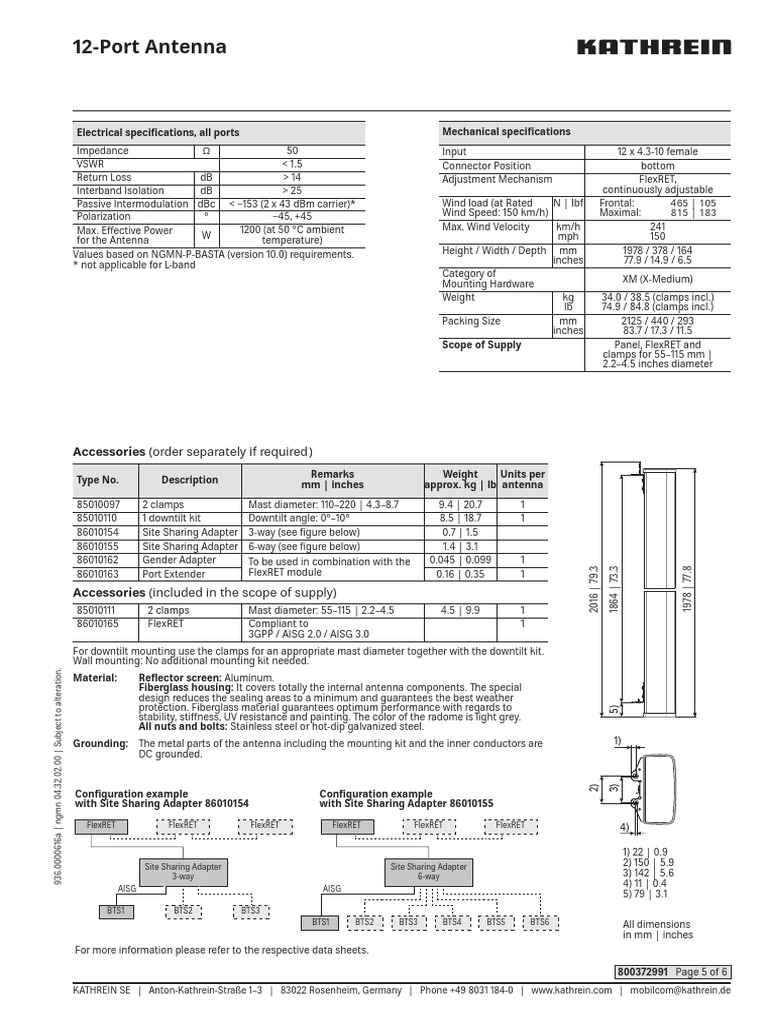 12-Port Antenna Electrical and Mechanical Specifications | PDF | Antenna (Radio) | Electrical ...