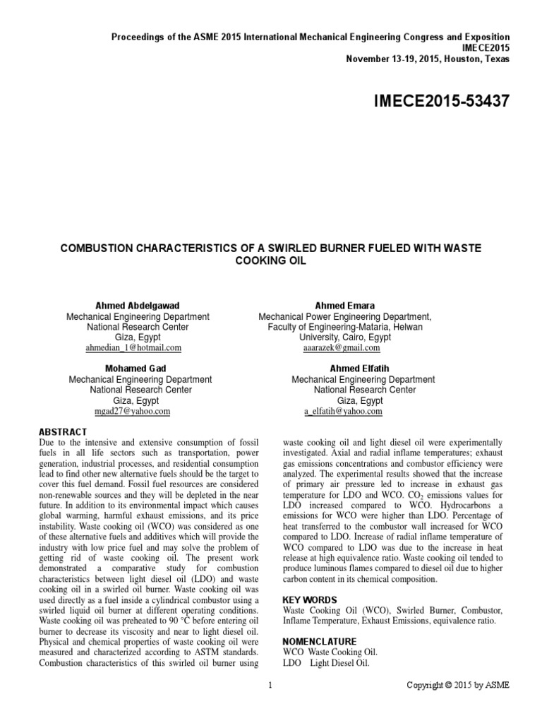 Asme Paper Imece2015 53437 | PDF | N Ox | Fatty Acid
