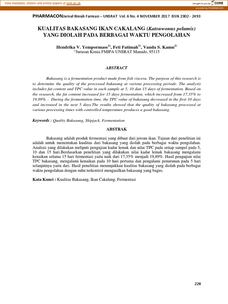 Kualitas Ikan Bakasang | PDF | Memasak, Makanan, & Anggur | Kesehatan ...