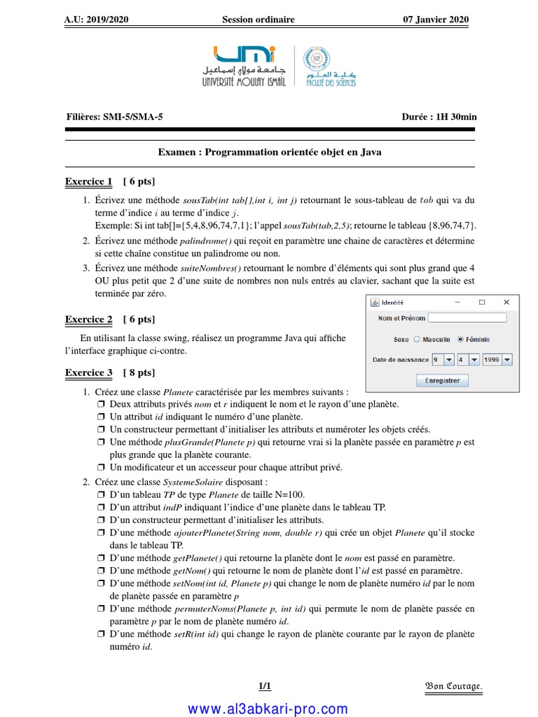 Examen de Programmation Java 2020 | PDF | Java (Langage de ...