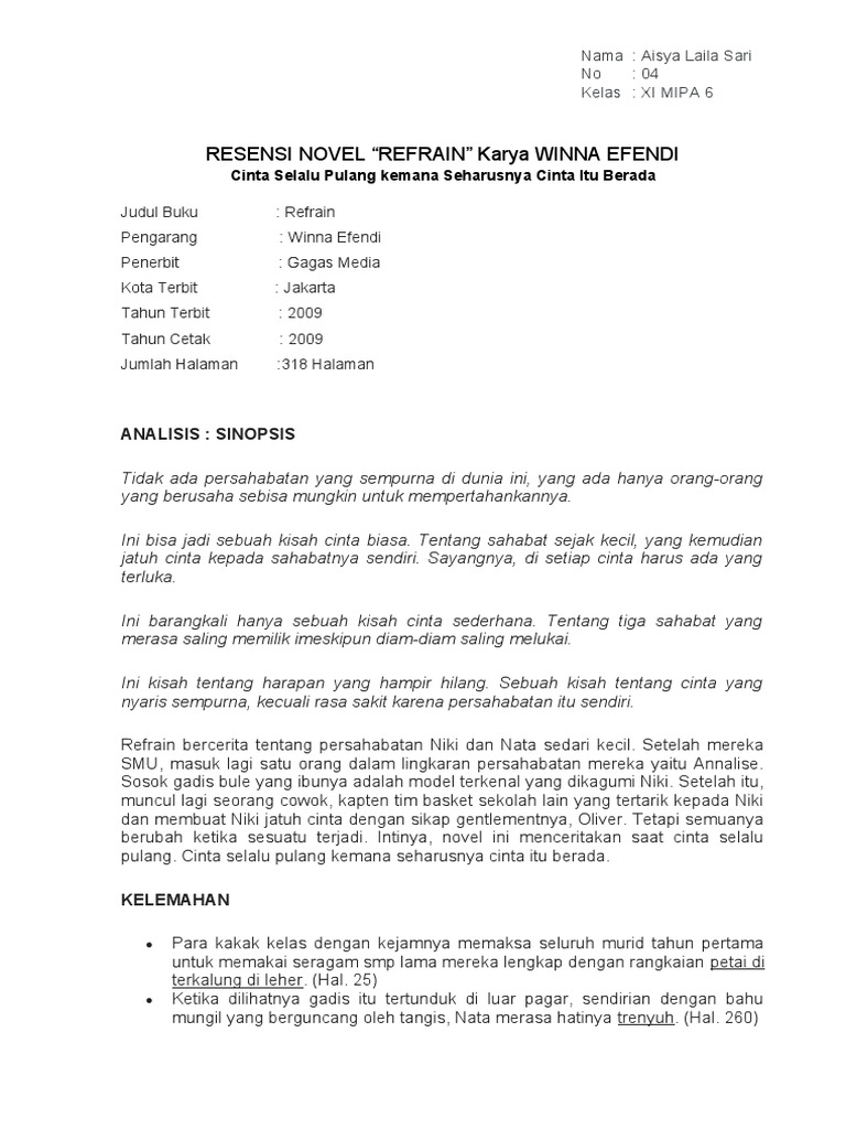 Resensi Novel "Refrain" oleh Winna Efendi | PDF