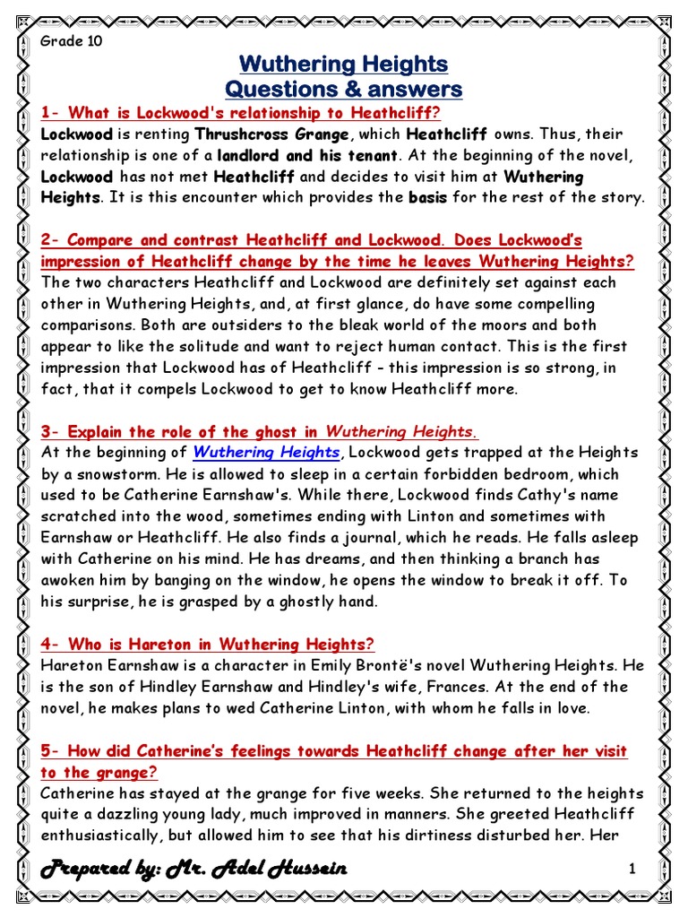 Wuthering Heights Questions & Answers: Prepared By: Mr. Adel Hussein ...