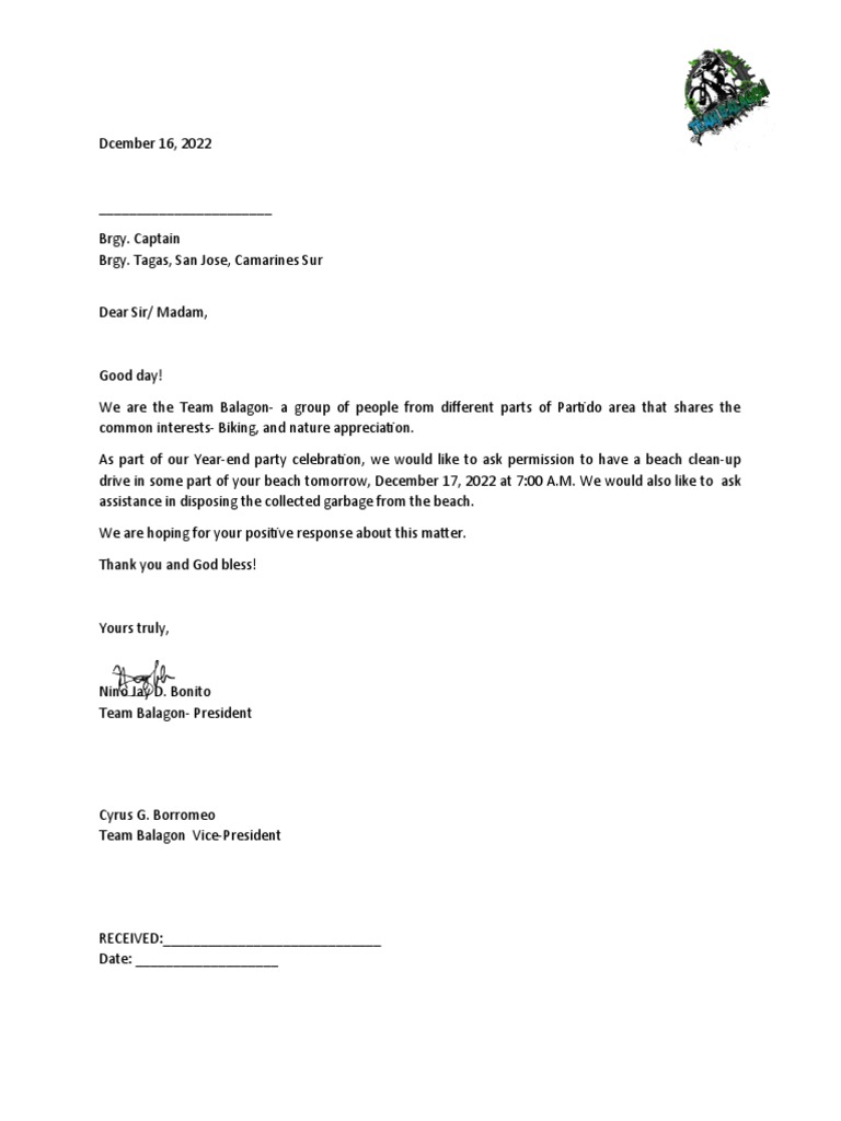Letter of Request For Brgy - Cleanup | PDF