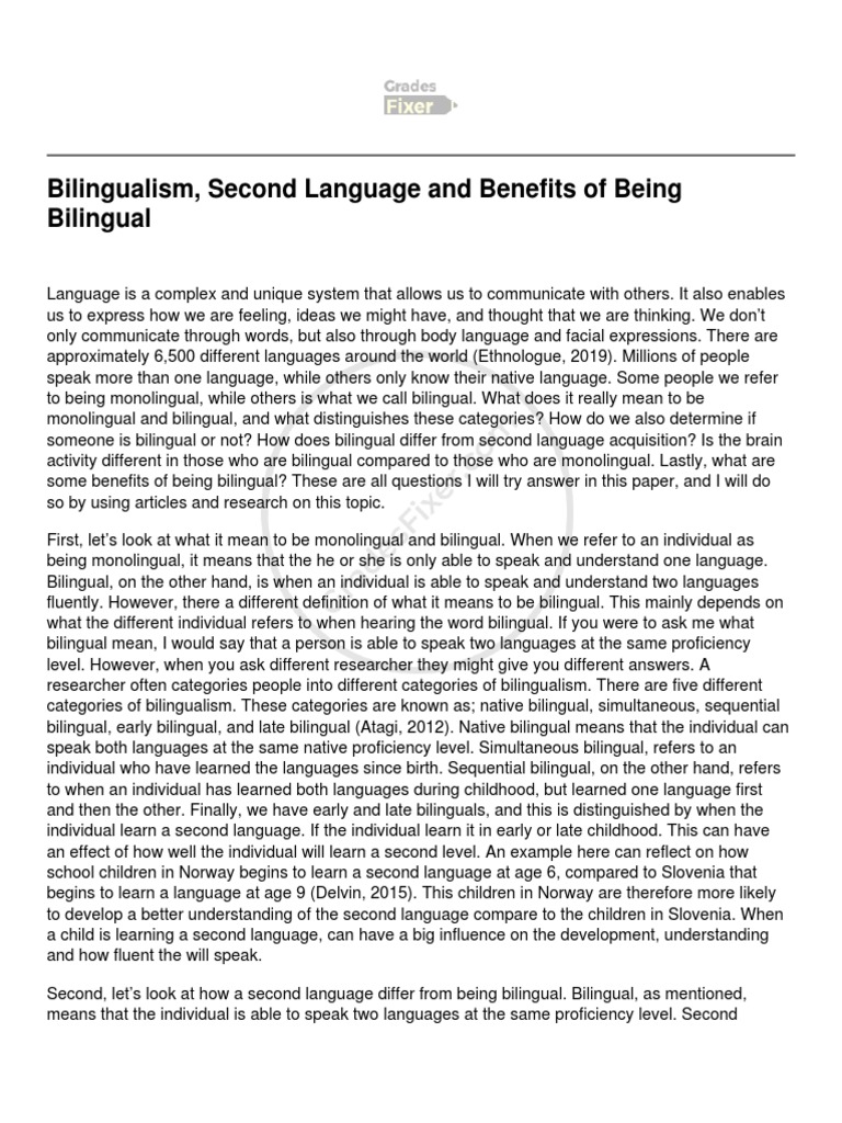 Bilingualism, Second Language and Benefits of Being Bilingual | PDF | Multilingualism | Second ...