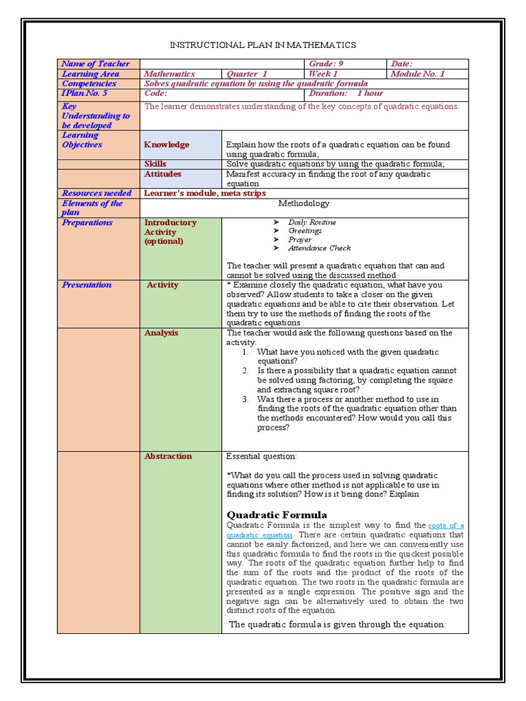 Grade 9 Week 1 Day 5 | PDF | Quadratic Equation | Equations