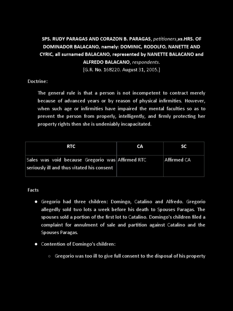 Paragas v. Heirs of Dominador Balacano | PDF | Private Law | Common Law