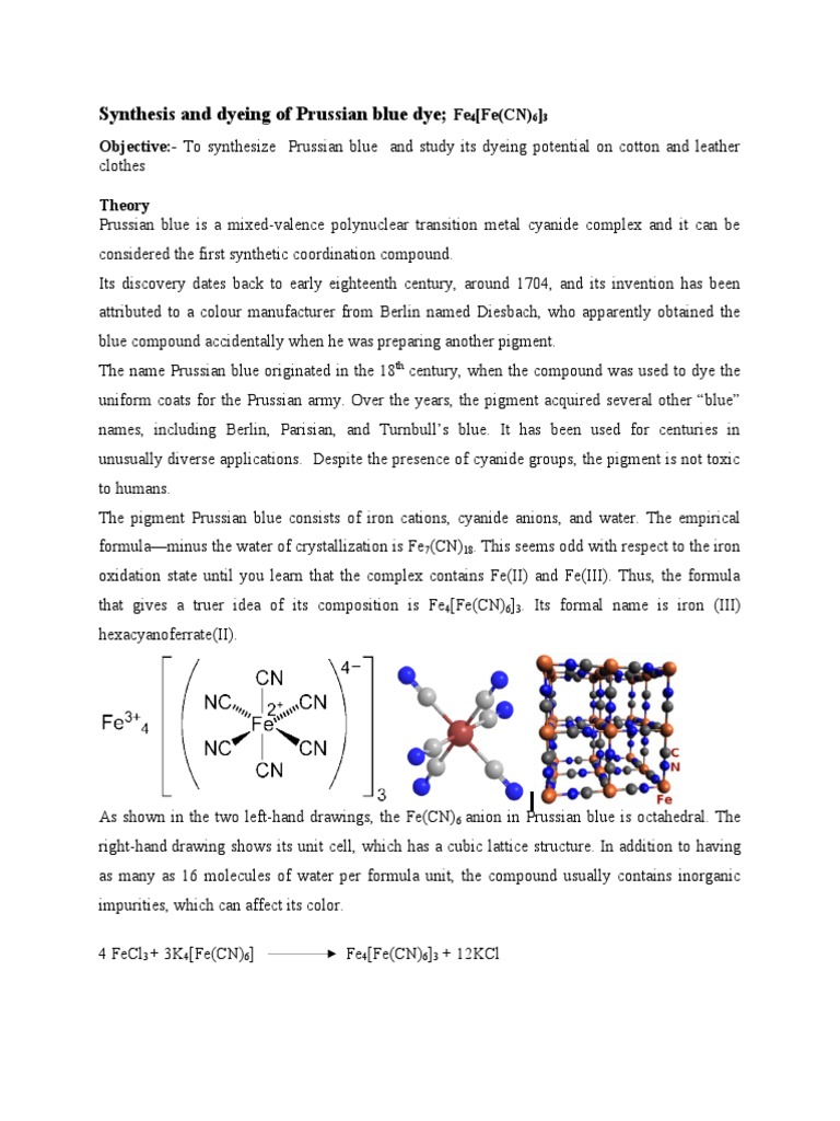 Synthesis and Dyeing of Prussian Blue | PDF | Cyanide | Iron