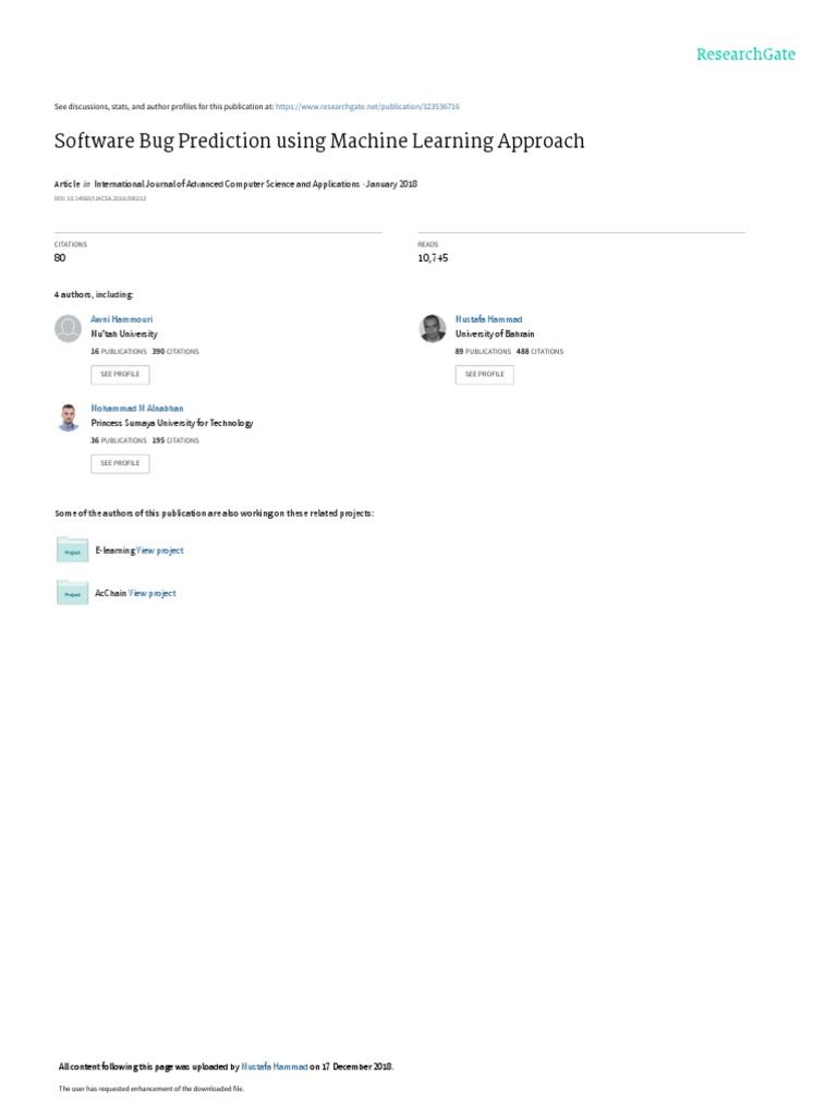 Software Bug Prediction Using Machine Learning App Pdf Machine Learning Artificial Neural