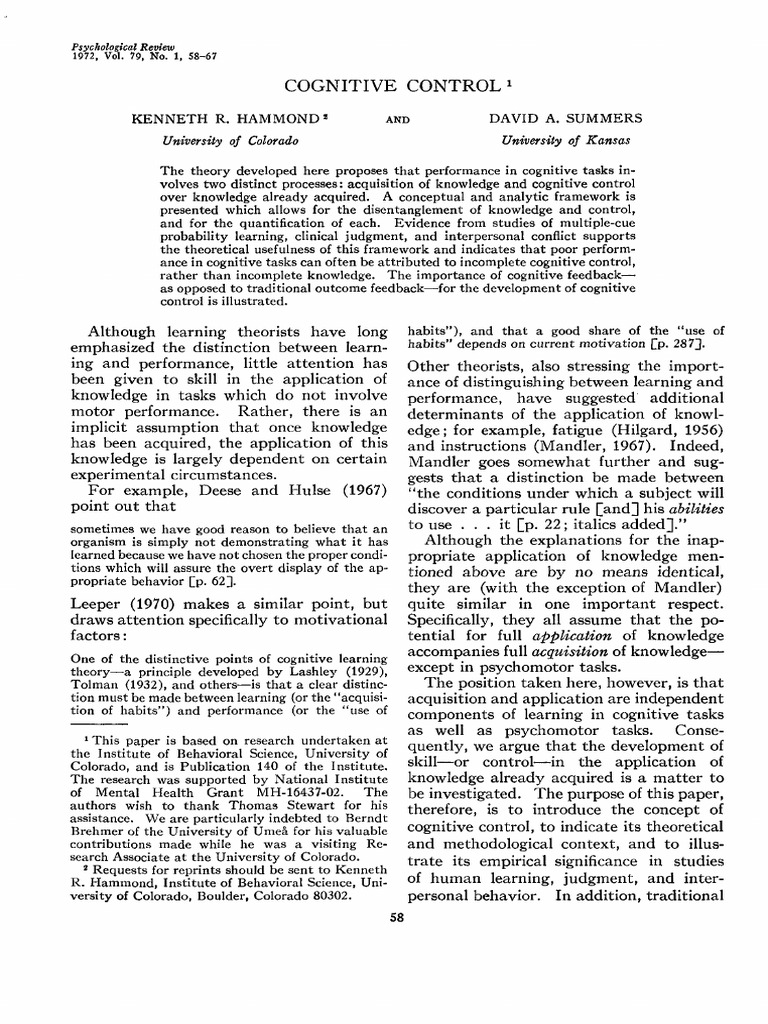 Cognitive Control | PDF | Psychology | Cognition