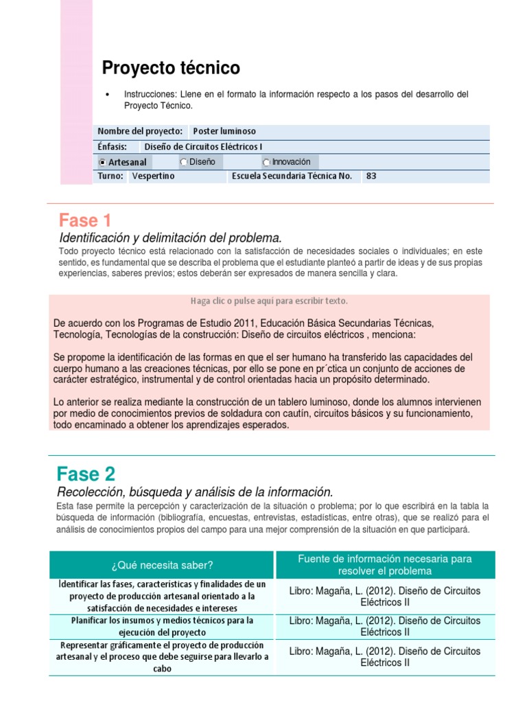 Fases del Proyecto Técnico Artesanal | PDF | Diseño | Diseño de circuito
