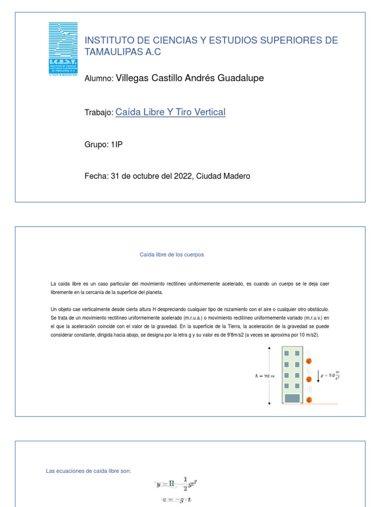 Caida Libre y Tiro Vertical Investigacion | PDF | Velocidad | Aceleración