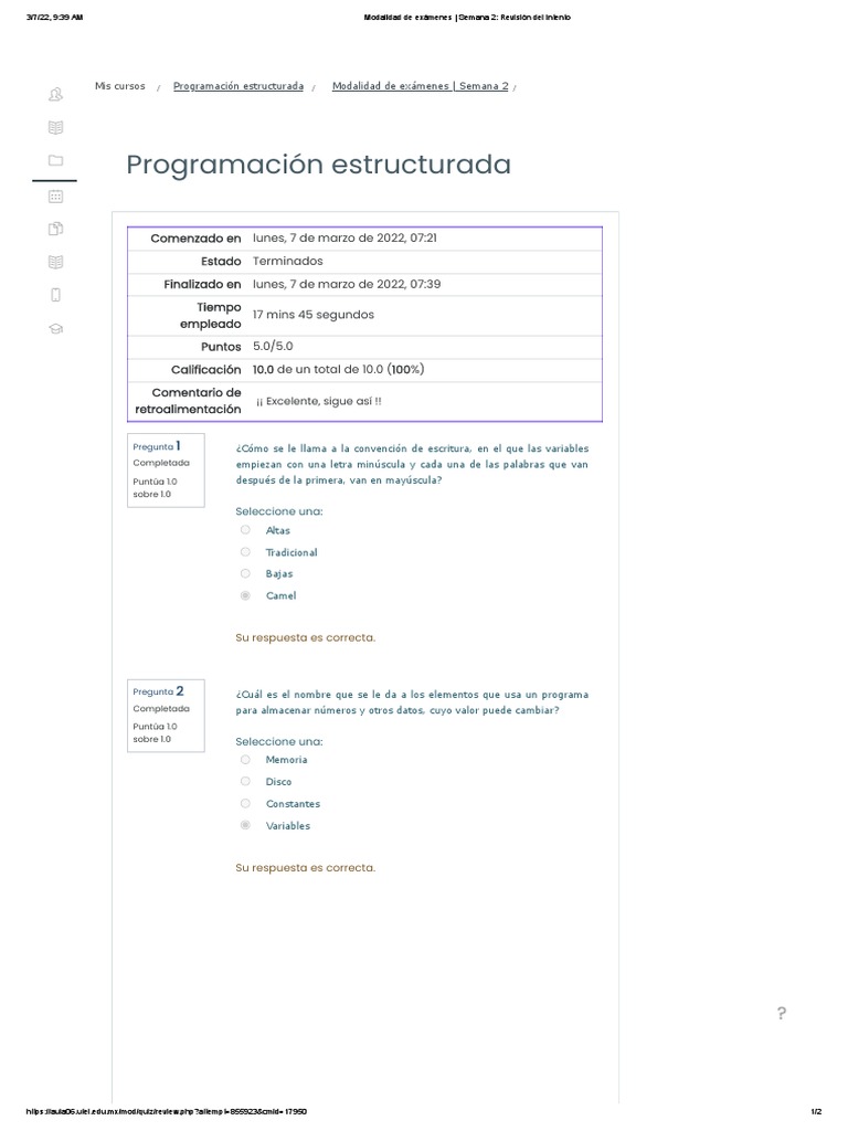 Modalidad De Exámenes Semana 2 Programacion Estructurada Pdf C Sharp Lenguaje De