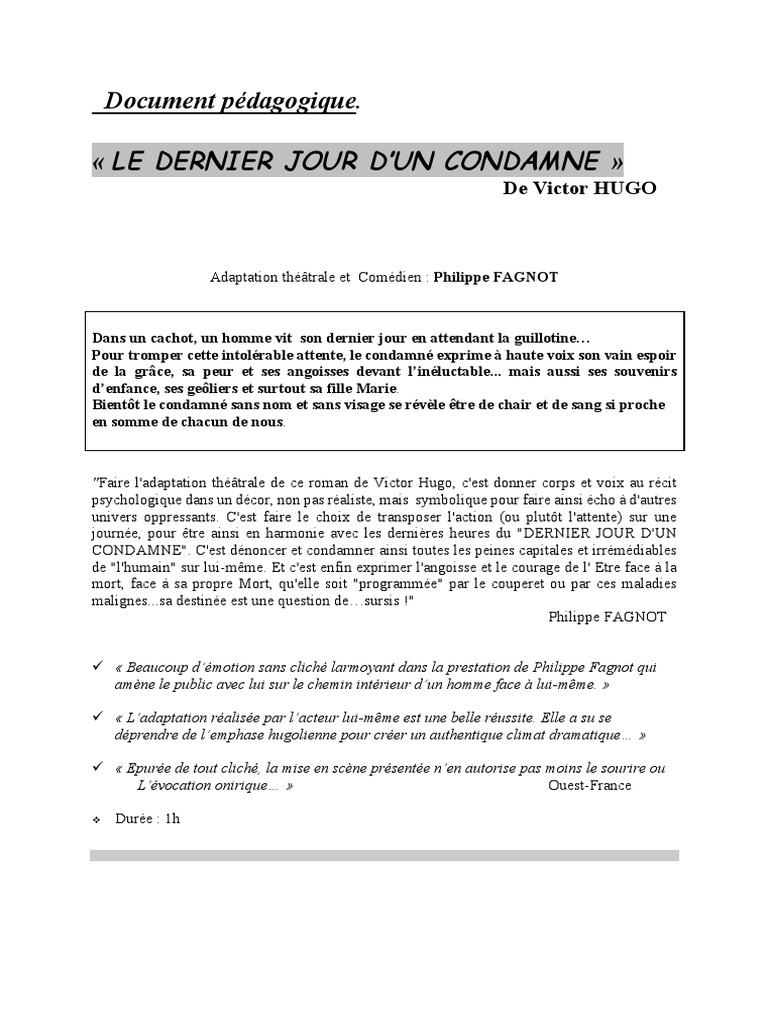 Adaptation de Hugo par Philippe Fagnot | PDF | Peine capitale | Victor Hugo