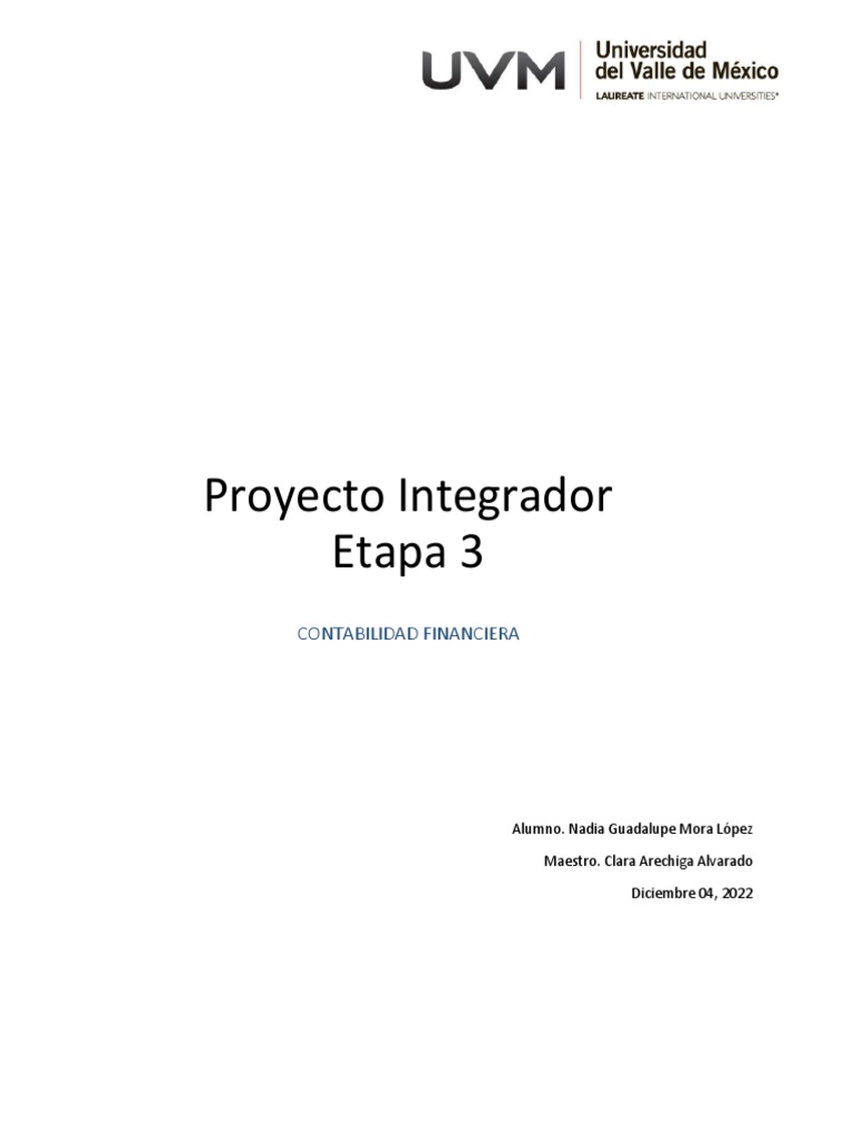 Actividad 8 Proyecto Integrador Etapa 3 Contabilidad Financiera | PDF | Estado de resultados ...