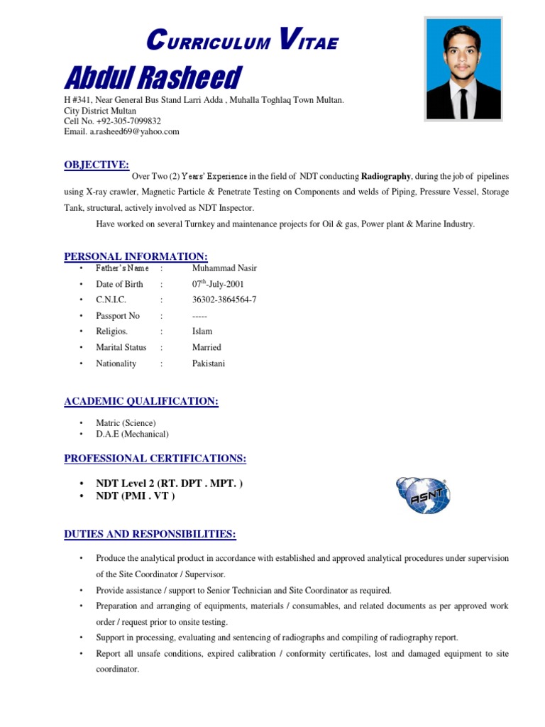 Ab - Rasheed CV 2022 | PDF | Nondestructive Testing | Applied And ...