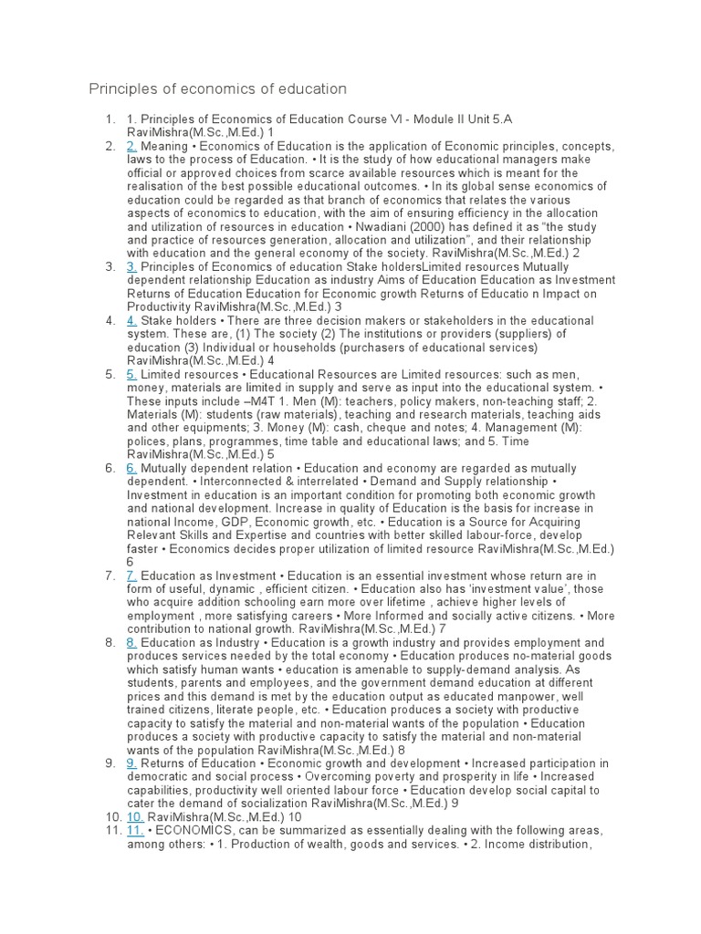 Principles of Economics of Education | PDF | Economics | Economic Growth