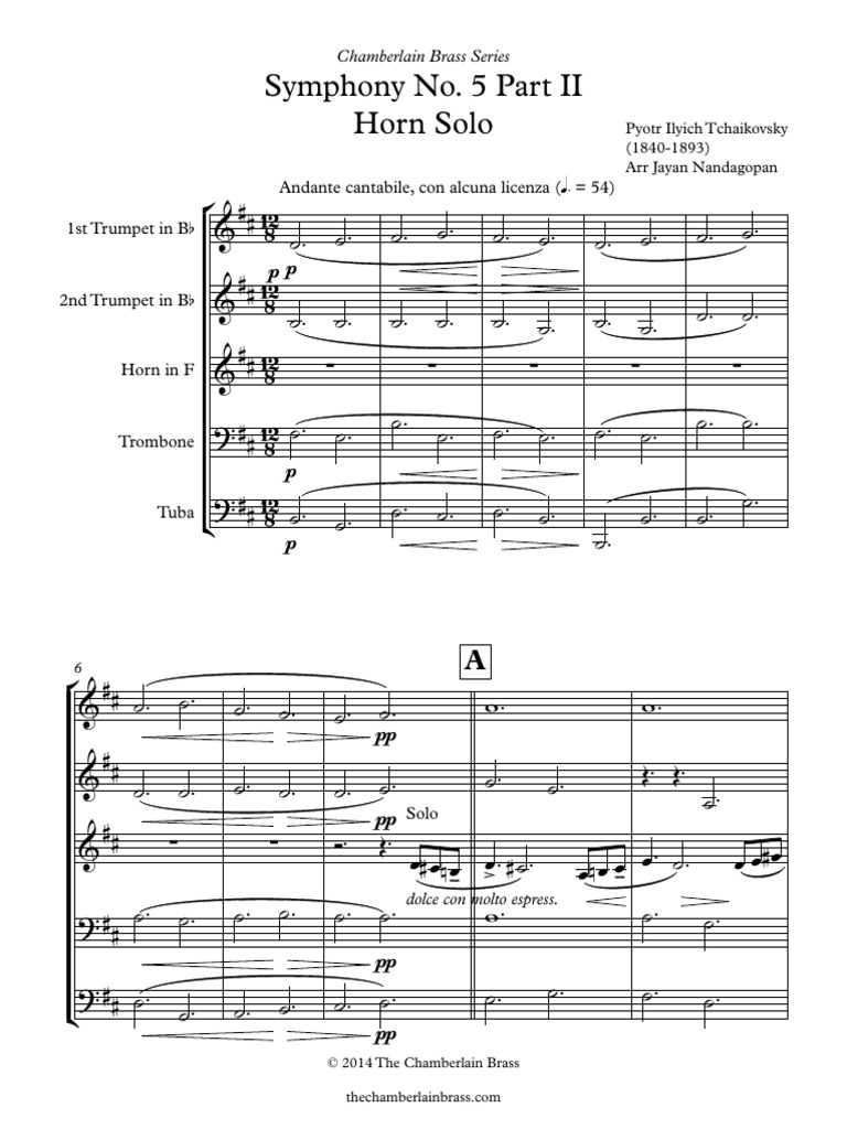 Tchaikovsky 5 II Horn Solo - Score and Parts | PDF