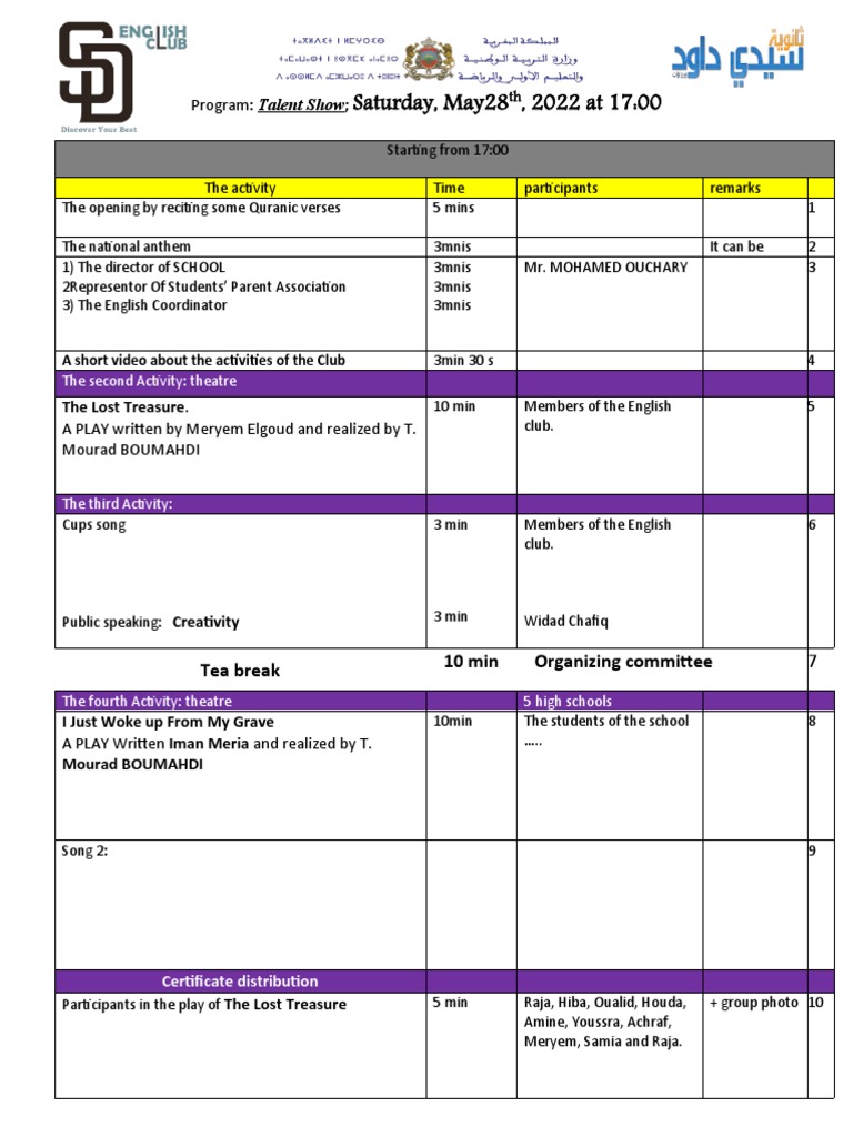Talent Show Program: May 28, 2022 | PDF